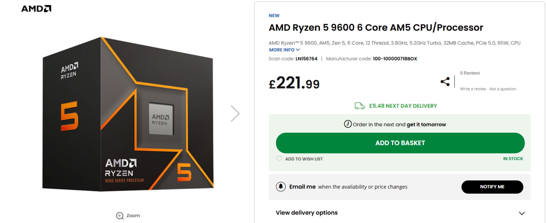 پردازنده Ryzen 5 9600 با قیمتی پایین‌تر از مدل Ryzen 5 9600X در دسترس ...